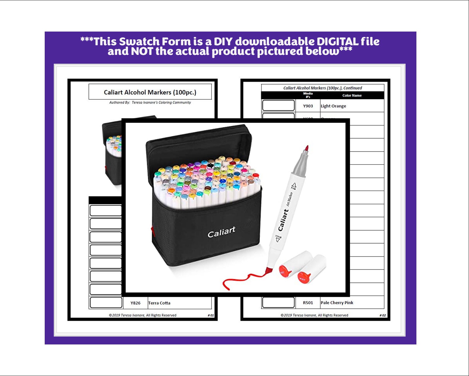 Swatch Form: Caliart Alcohol Markers (100pc.) (black & White Version ...