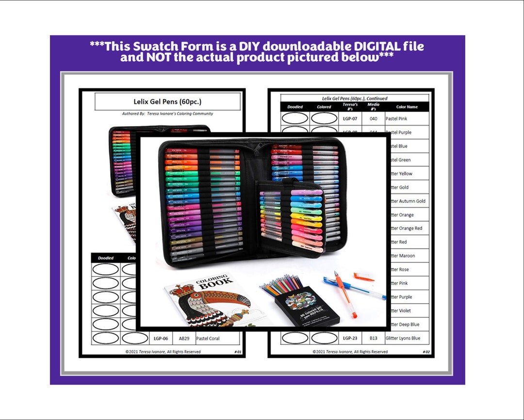 Swatch Form: Lelix Gel Pens 60pc. - Etsy UK