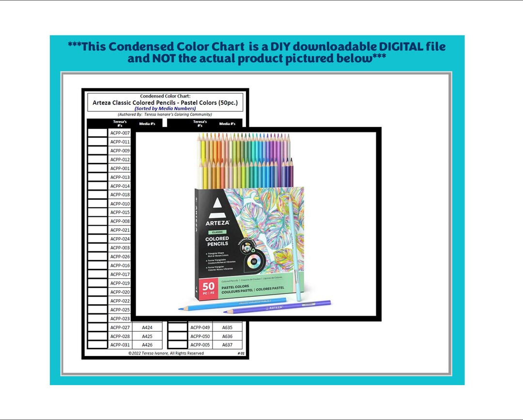Condensed Chart: Arteza Colored Pencils (050pc.) - Classic Pastel ...