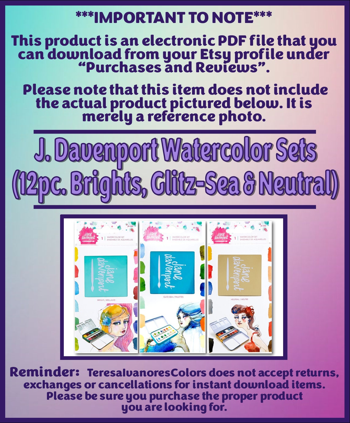 Swatch Form: Jane Davenport Watercolor Paint Pan Sets - Brights + Glitz ...