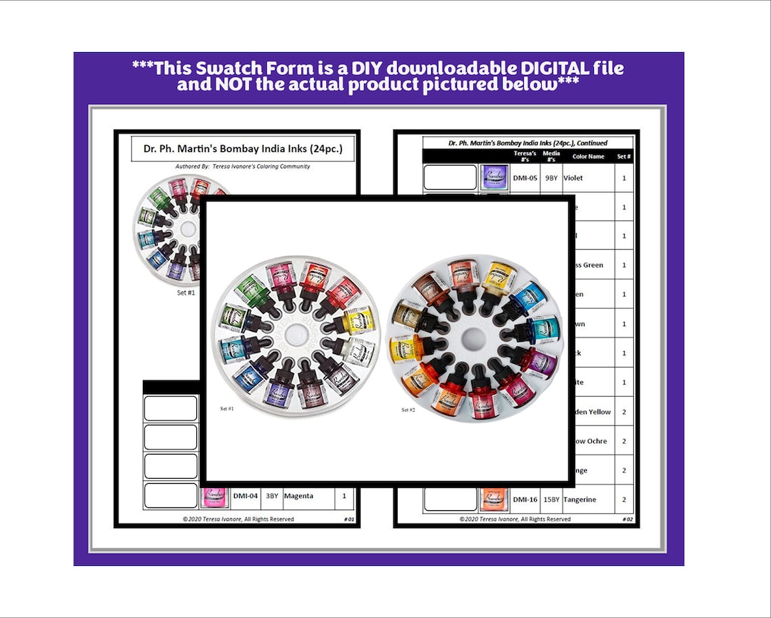 Swatch Form: Dr. Ph. Martin's Inks (024pc.) - Bombay India 2 Set ...