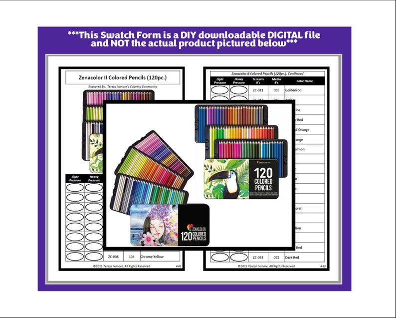 Swatch Form: Zenacolor Colored Pencils (120pc.) (black & White Version ...