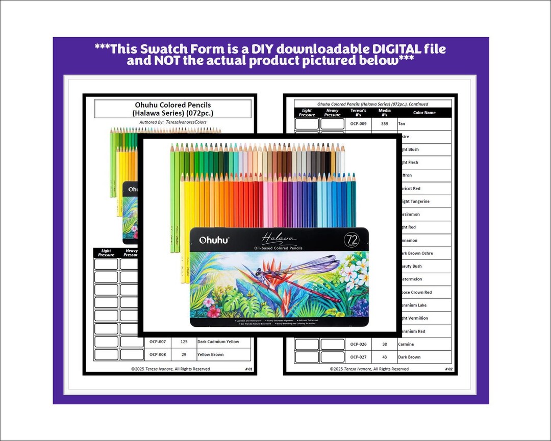 Swatch Form: Ohuhu Colored Pencils (halawa Series) (072pc.) (black ...