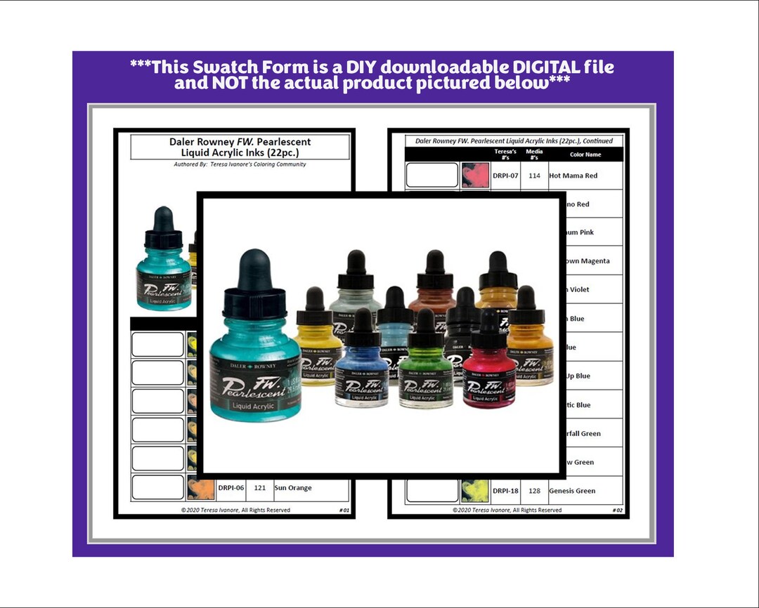 Swatch Form: Daler Rowney FW Inks (022pc.) - Pearlescent (black & White ...