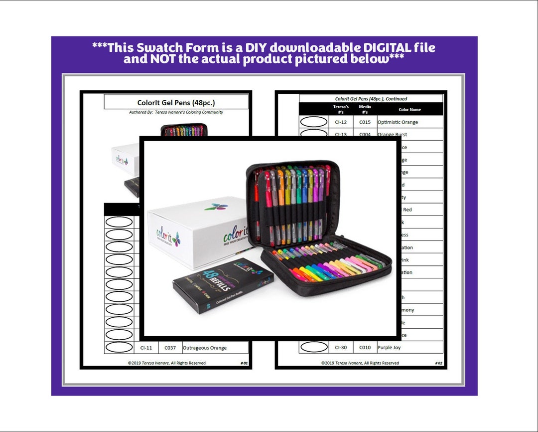 Swatch Form: Colorit Gel Pens (048pc.) - Assorted (black & White ...