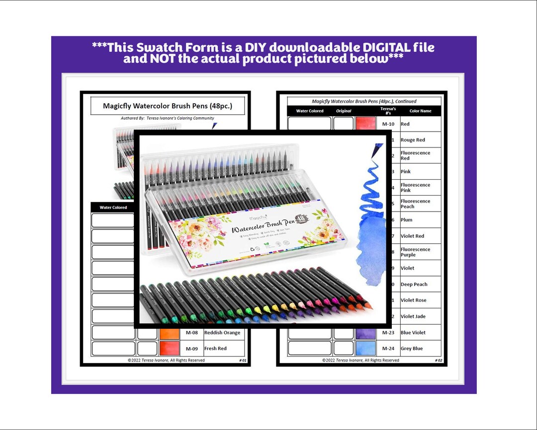 Swatch Form: Magicfly Brush Pens (048pc.) - Watercolor (black & White ...