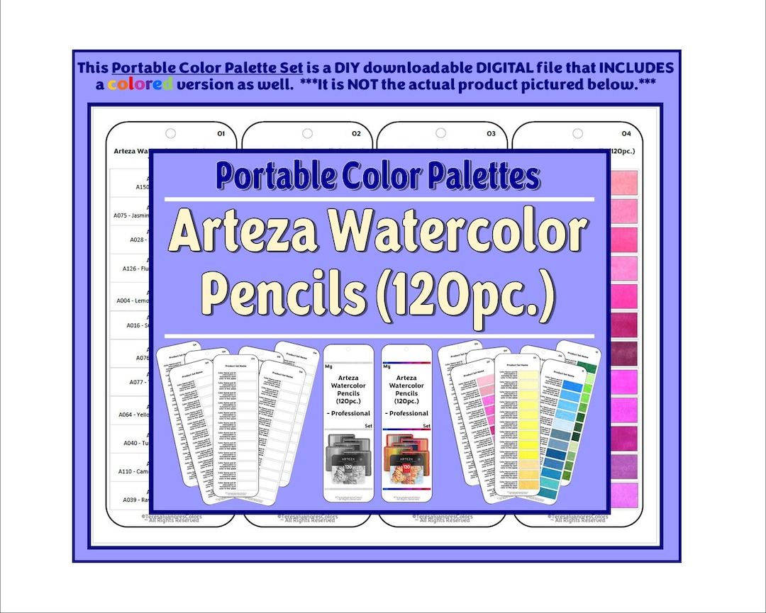 Color Palette Cards: Arteza Watercolor Pencils (120pc.) - Professional ...