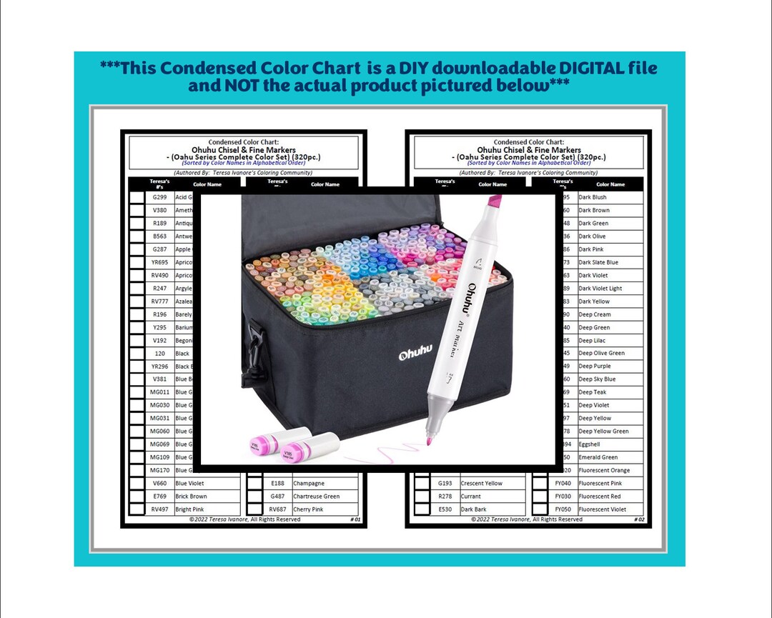 Condensed Chart: Ohuhu Alcohol Markers (oahu Series) (320pc.) - Chisel ...