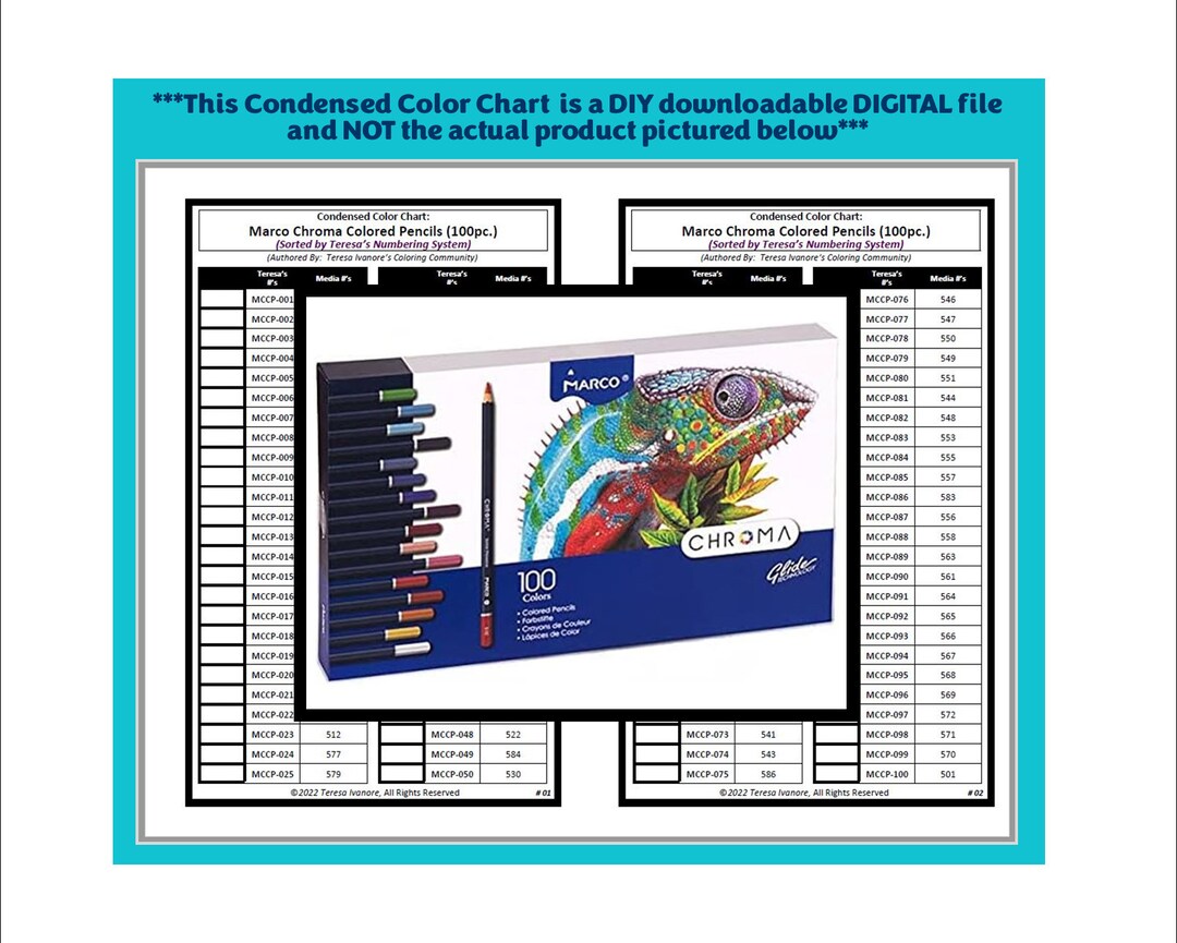 Condensed Chart: Marco Chroma Colored Pencils (100pc.) (black & White ...