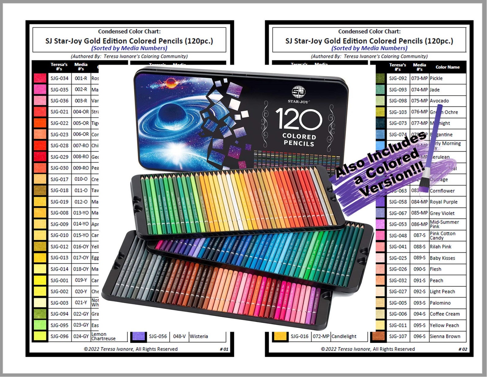 Condensed Color Chart For: SJ STAR-JOY Gold Edition Colored Pencils ...