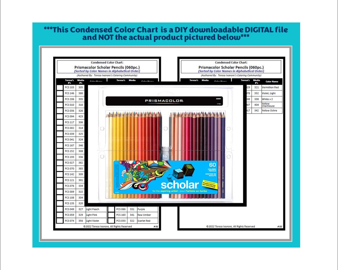 Condensed Chart: Prismacolor Scholar Colored Pencils (060pc.) (black ...