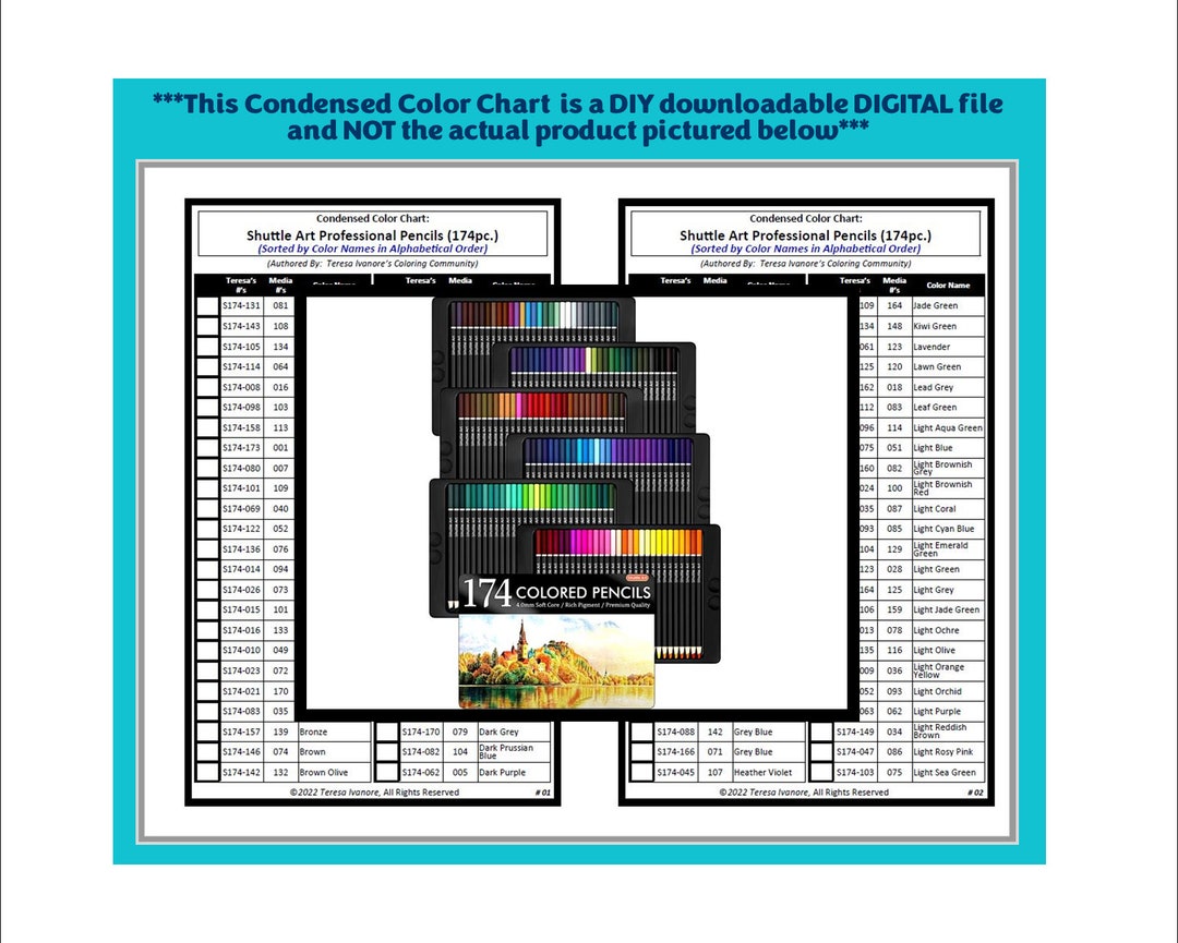 Condensed Chart: Shuttle Art Colored Pencils (174pc.) - Professional ...