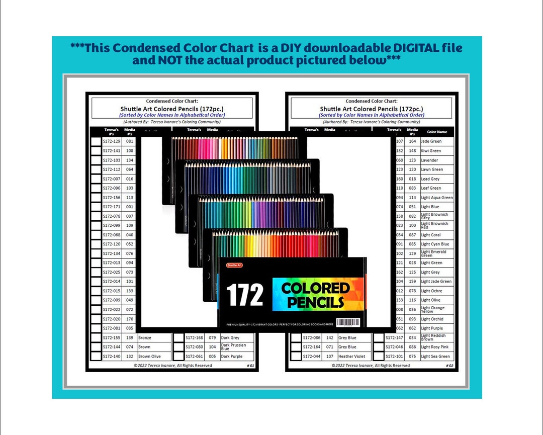 Condensed Chart: Shuttle Art Colored Pencils (172pc.) (black & White ...