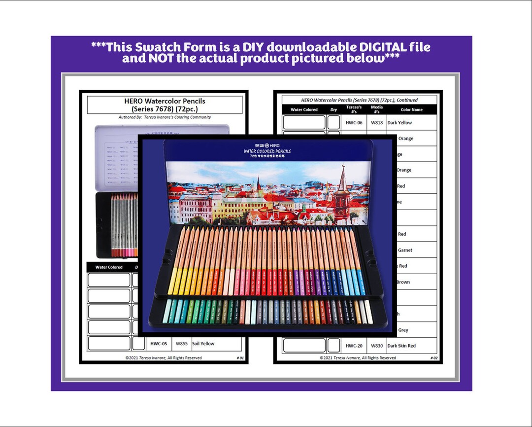Swatch Form: HERO Watercolor Pencils (072pc.) - Series 7678 (black ...