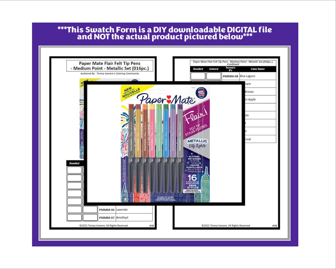 Swatch Form: Paper Mate Flair Felt Tip Pens - Metallic Set (016pc ...