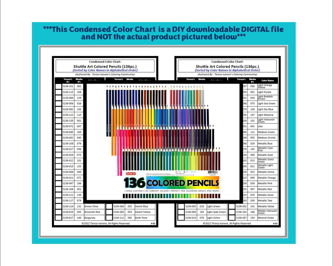 Condensed Chart: Shuttle Art Colored Pencils (136pc.) (black & White ...