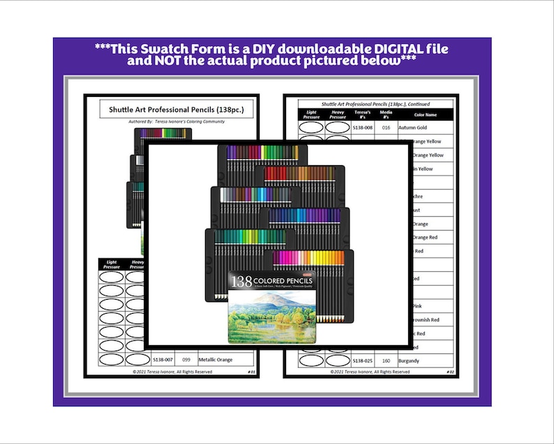 Swatch Form: Shuttle Art Colored Pencils (138pc.) - Professional (black ...