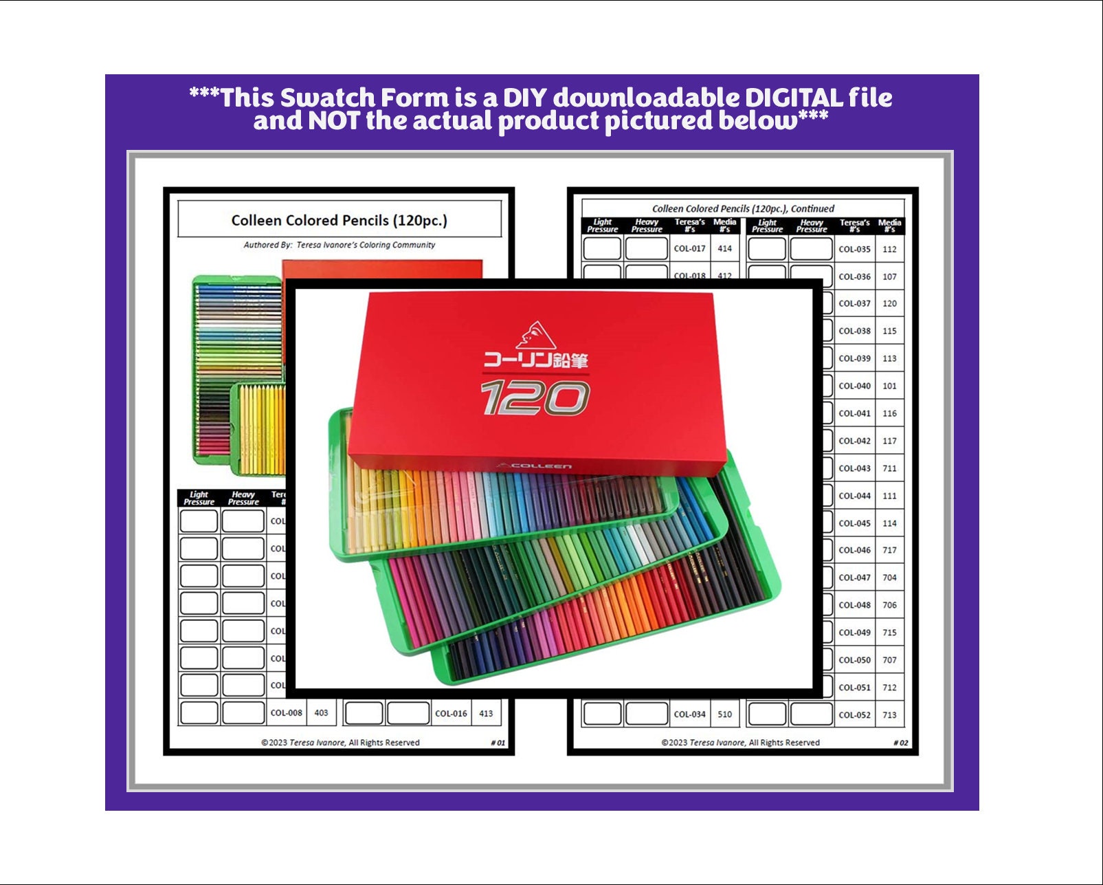 Swatch Form: Colleen Colored Pencils (120pc.) (black & White Version) - Etsy