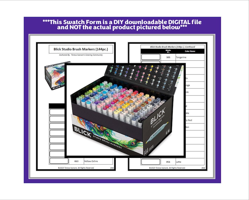 Swatch Form: Blick Studio Brush Markers (144pc.) (black & White Version ...