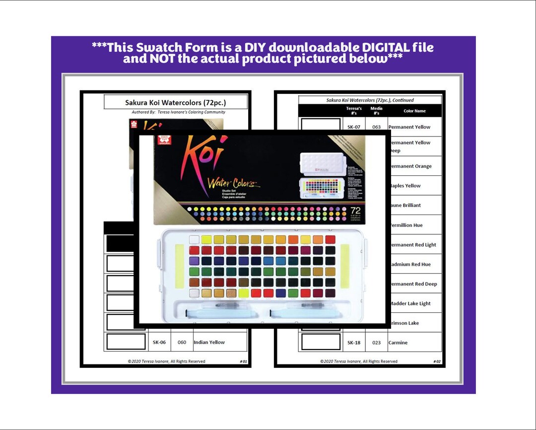 Swatch Form: Sakura Koi Watercolor Pans (072pc.) - Studio Set (black ...