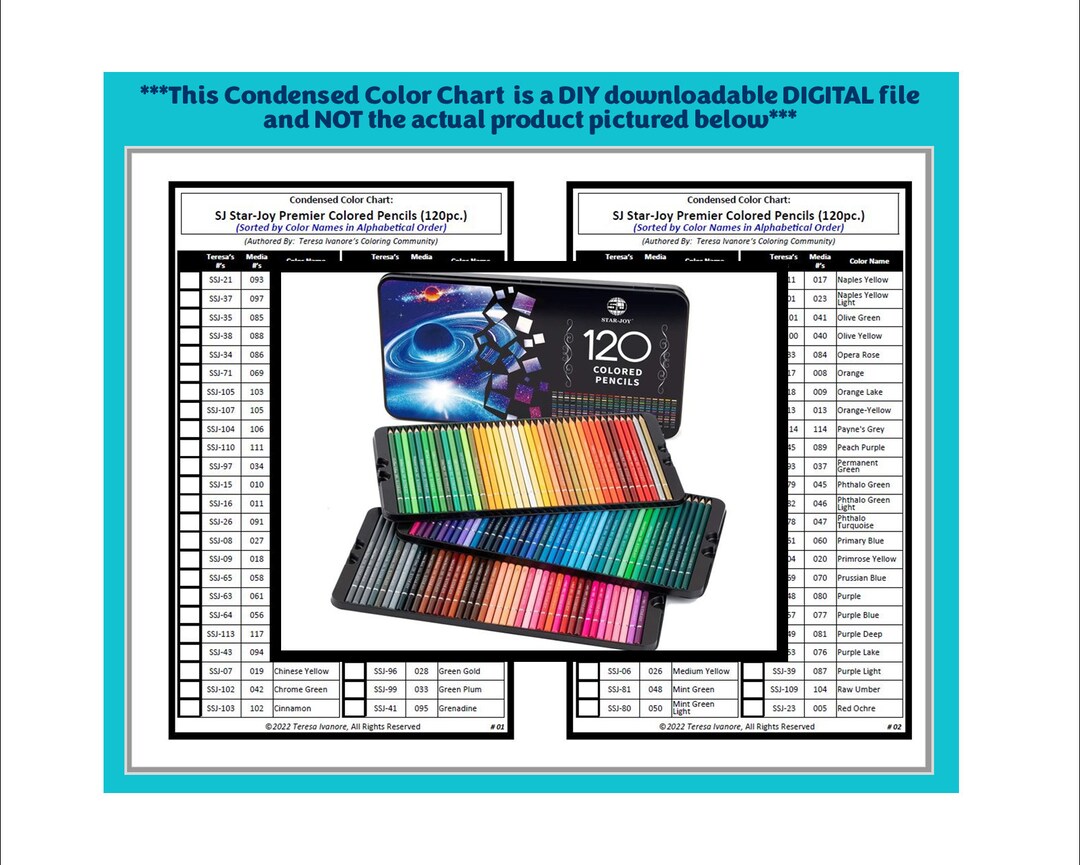 Condensed Chart: SJ STAR-JOY Colored Pencils (120pc.) - Premier (black ...
