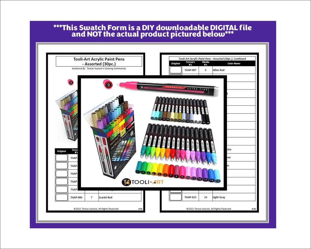 Swatch Form: Tooli-art Acrylic Paint Pens (030pc.) - Essential (XF Tip ...