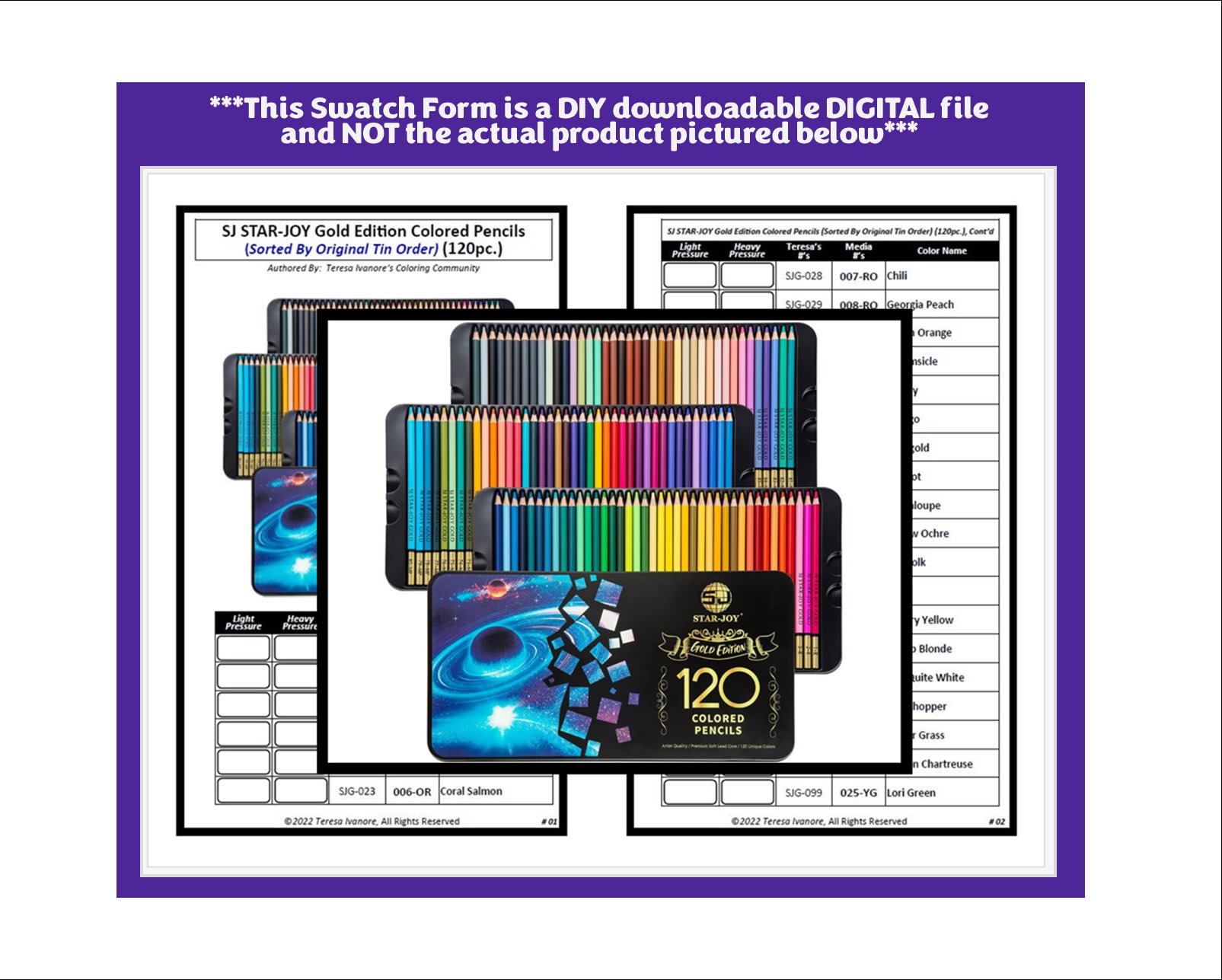 Swatch Form: SJ STAR-JOY Colored Pencils (120pc.) - Gold Edition (black ...