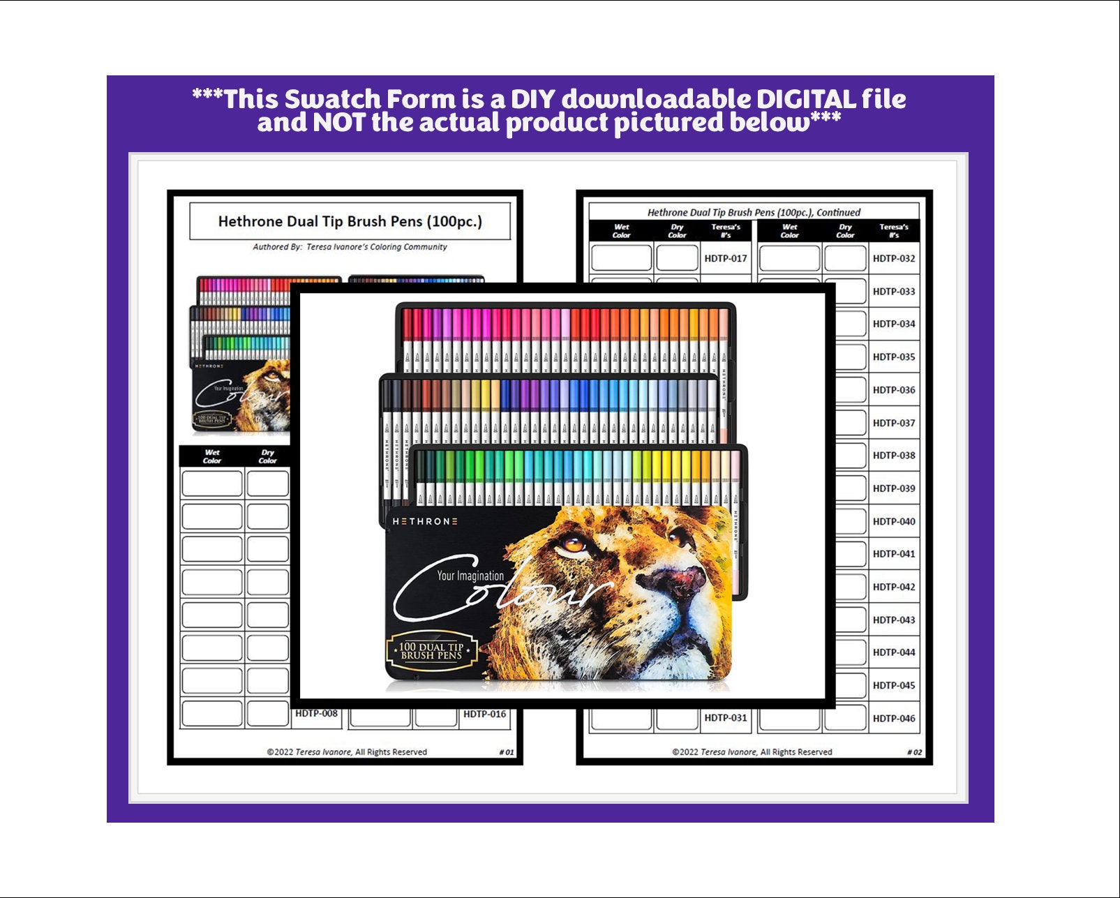 Swatch Form: Hethrone Dual Tip Brush Pens (100pc.) (black & White ...