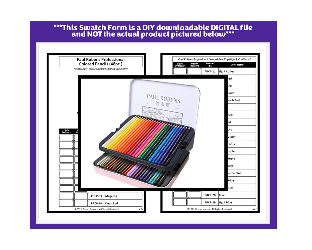 Swatch Form: Paul Rubens Professional Colored Pencils (048pc.) (black ...