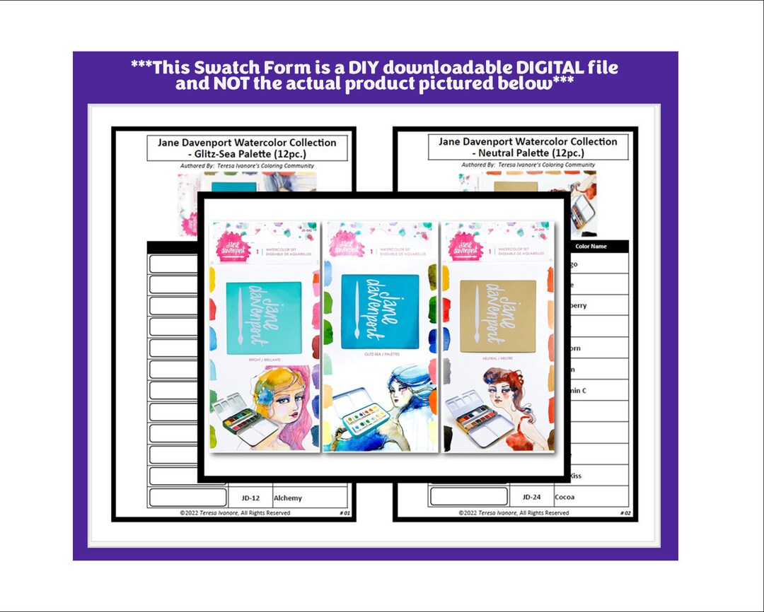 Swatch Form: Jane Davenport Watercolor Paint Pan Sets - Brights + Glitz ...