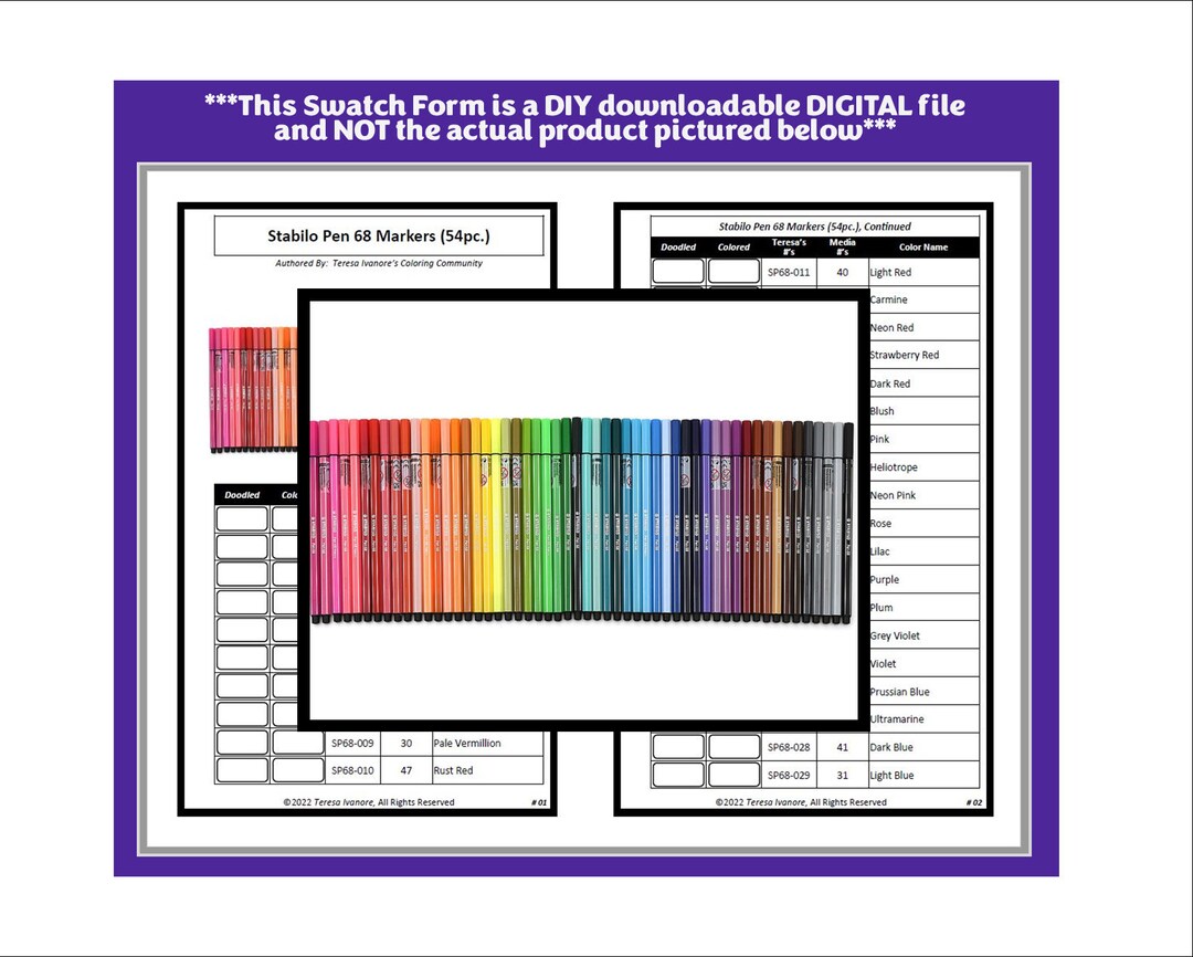 Swatch Form: Stabilo Pen 68 Markers 54pc. - Etsy
