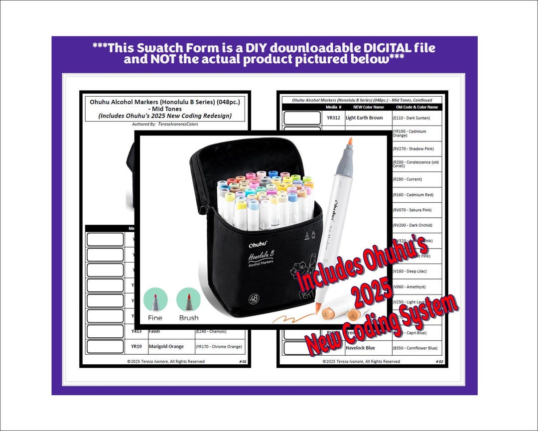 Ohuhu Alcohol Markers (honolulu B Series) (048pc.) - Mid Tones ...