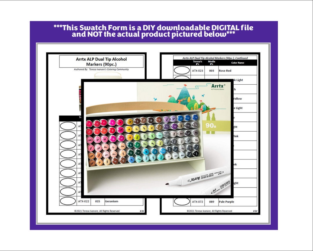 Swatch Form: Arrtx ALP Alcohol Markers (090pc.) - Assorted (black ...