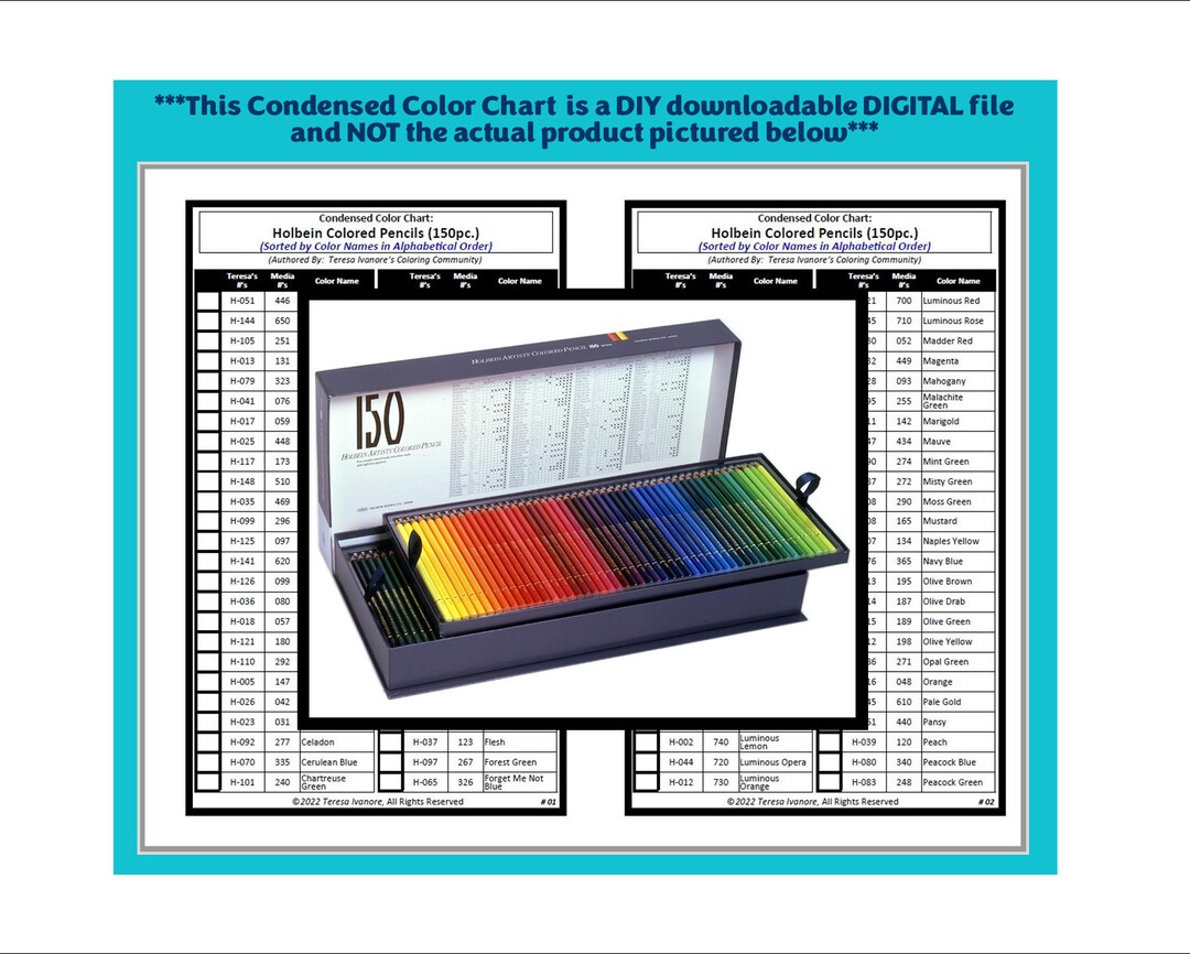 Condensed Chart: Holbein Colored Pencils (150pc.) (black & White ...
