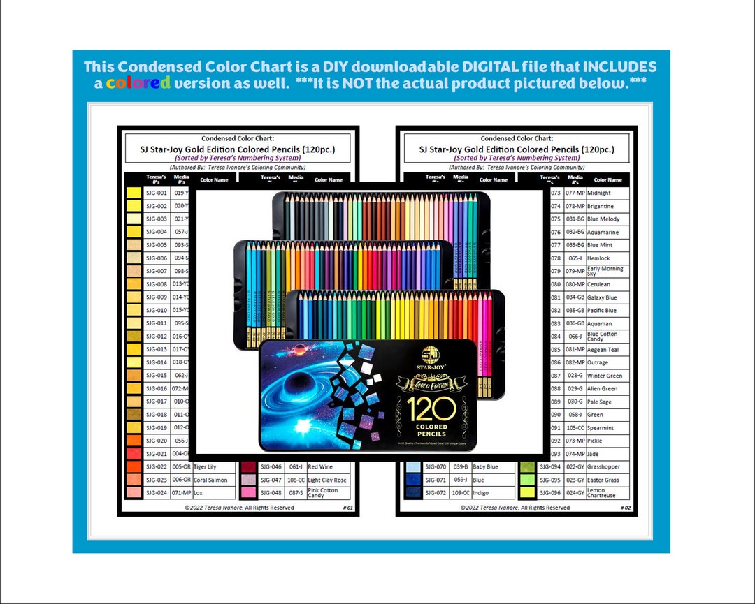 Condensed Color Chart For: SJ STAR-JOY Gold Edition Colored Pencils ...