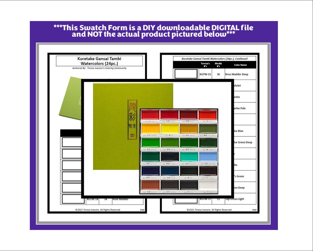 Swatch Form: Kuretake Gansai Tambi Watercolors (024pc.) - Set 1 (black ...