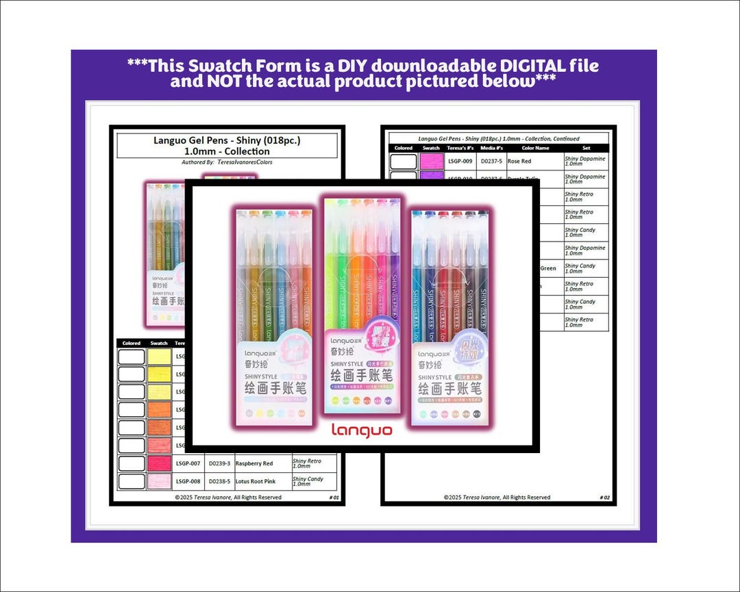 Swatch Form: Languo Gel Pens - Shiny (018pc.) 1.0mm - Collection (black ...