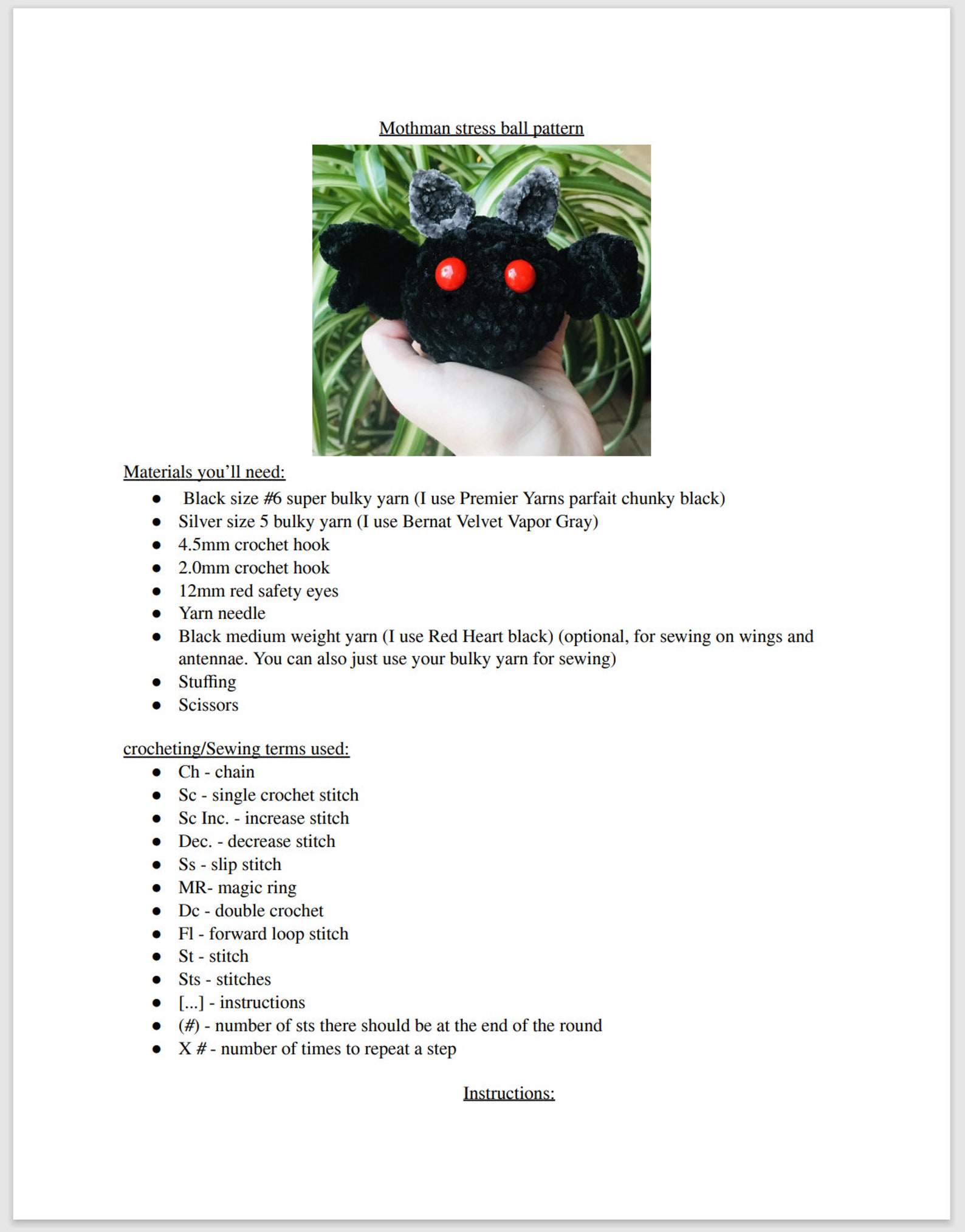 Mothman Stress Ball DIGITAL Amigurumi Pattern - Etsy