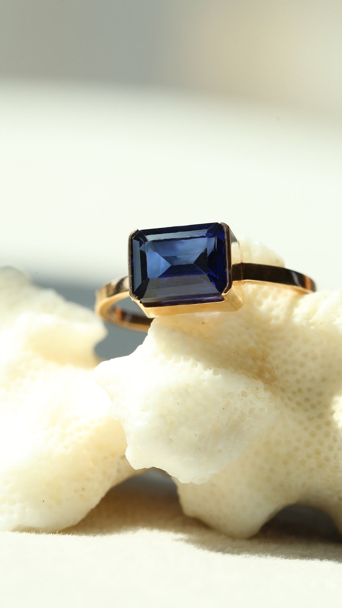 Rectangle Blue Sapphire Engagement Ring, Sapphire Diamond Promise Ring ...