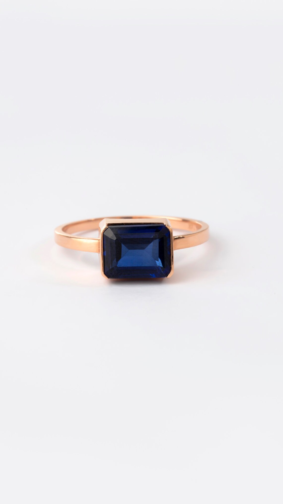 Rectangle Blue Sapphire Engagement Ring, Sapphire Diamond Promise Ring ...