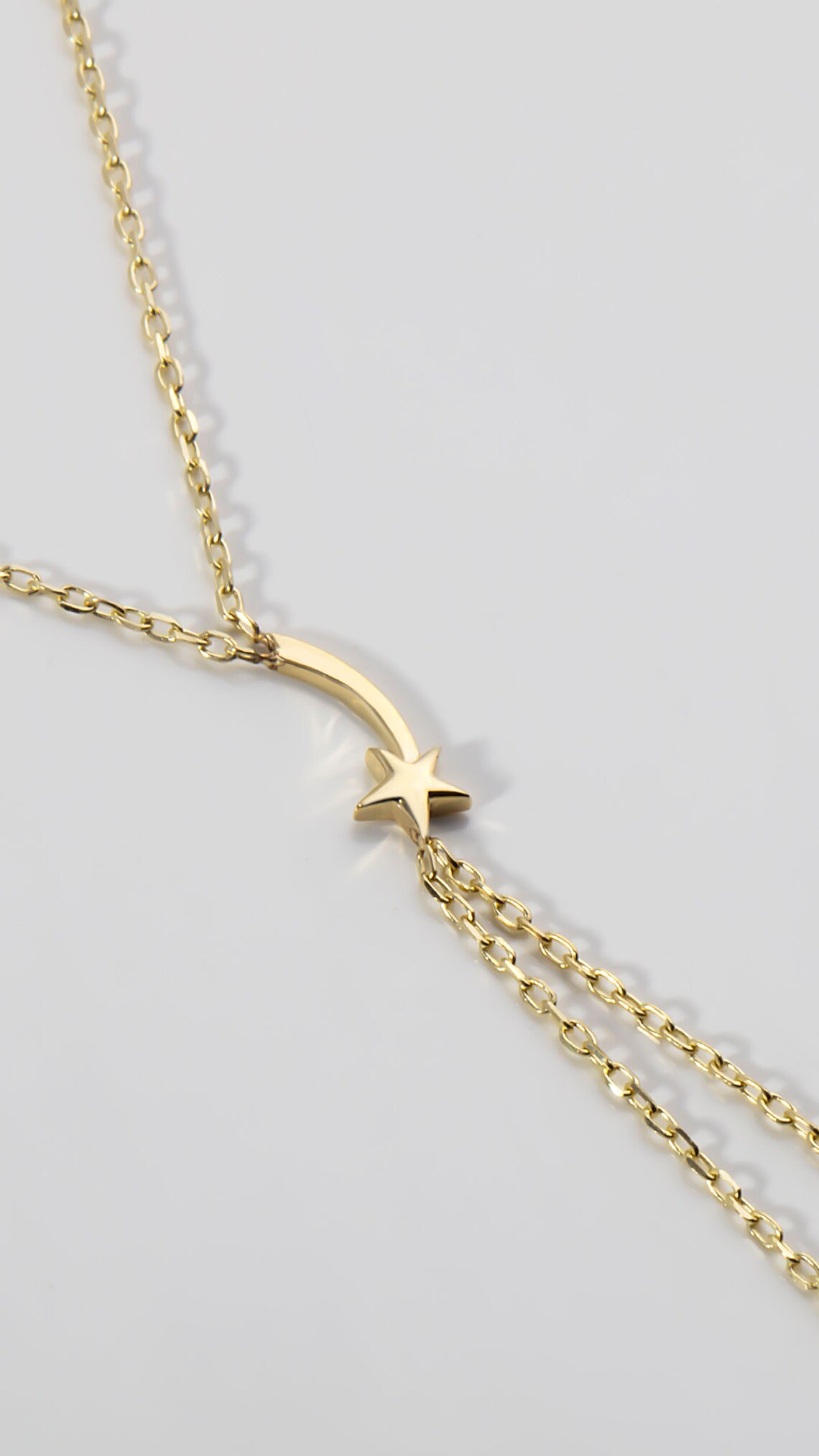 14K Solid Gold Shooting Star Hand Chain Bracelet, Yellow Gold Shooting ...