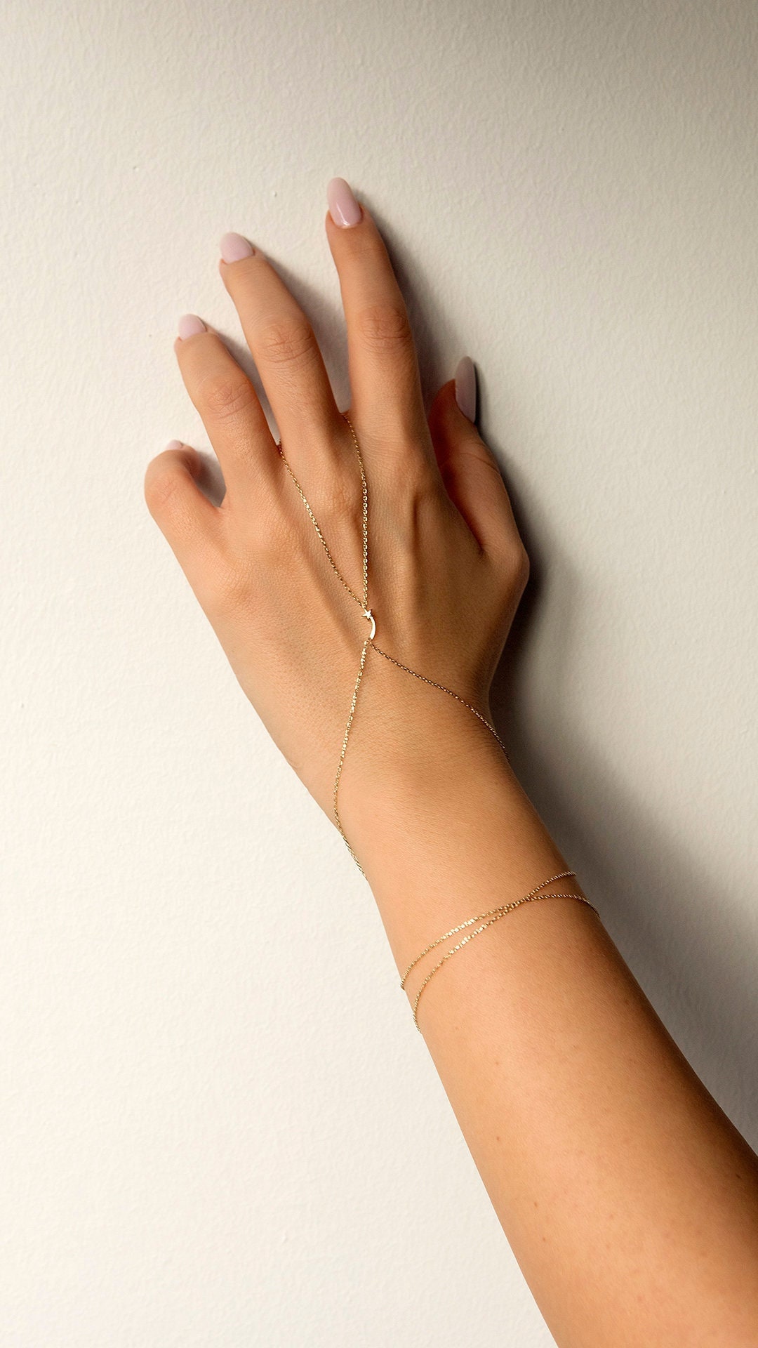 14K Solid Gold Shooting Star Hand Chain Bracelet, Yellow Gold Shooting ...