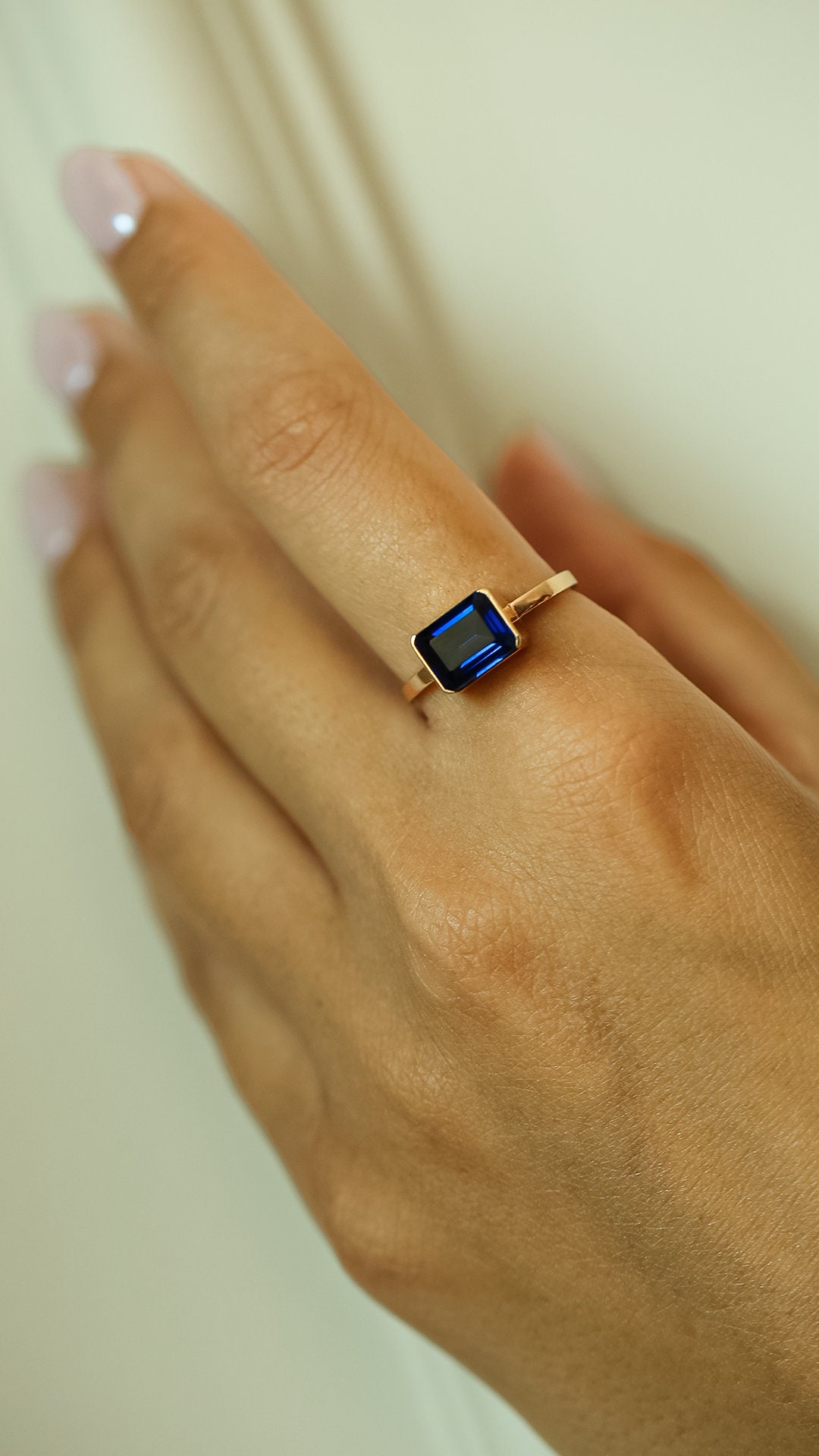 Rectangle Blue Sapphire Engagement Ring: 14k Gold Promise Ring - Etsy