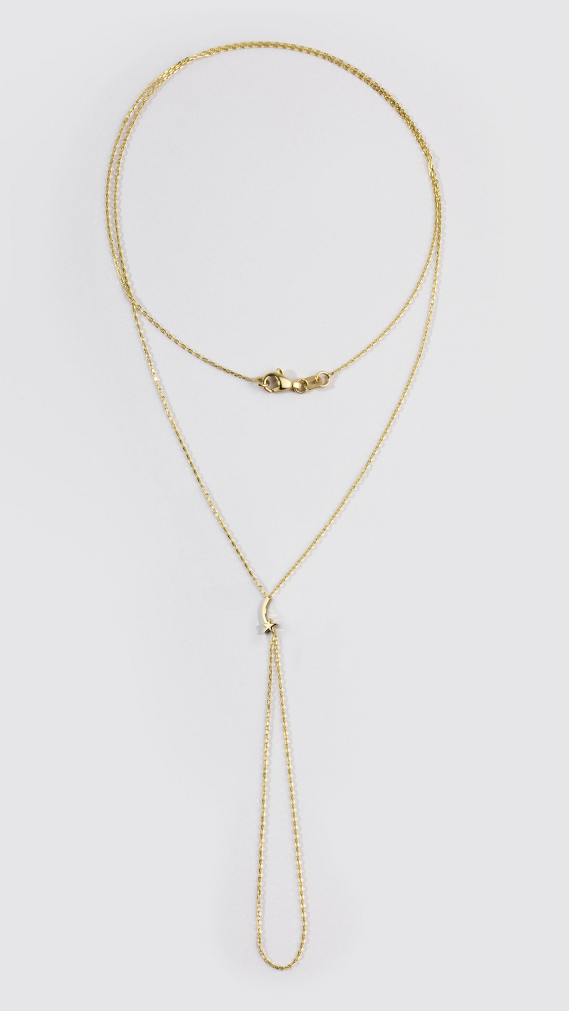 14K Solid Gold Shooting Star Hand Chain Bracelet, Yellow Gold Shooting ...