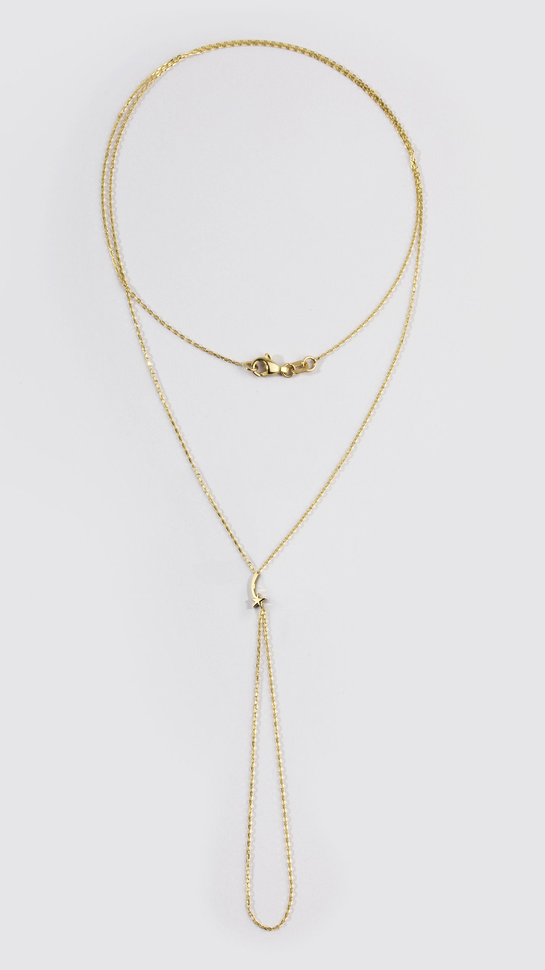 14K Solid Gold Shooting Star Hand Chain Bracelet, Yellow Gold Shooting ...