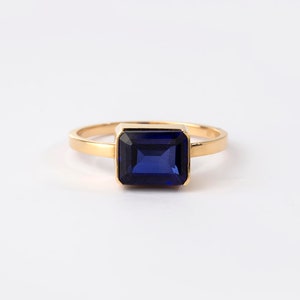 Rectangle Blue Sapphire Engagement Ring: 14k Gold Promise Ring - Etsy