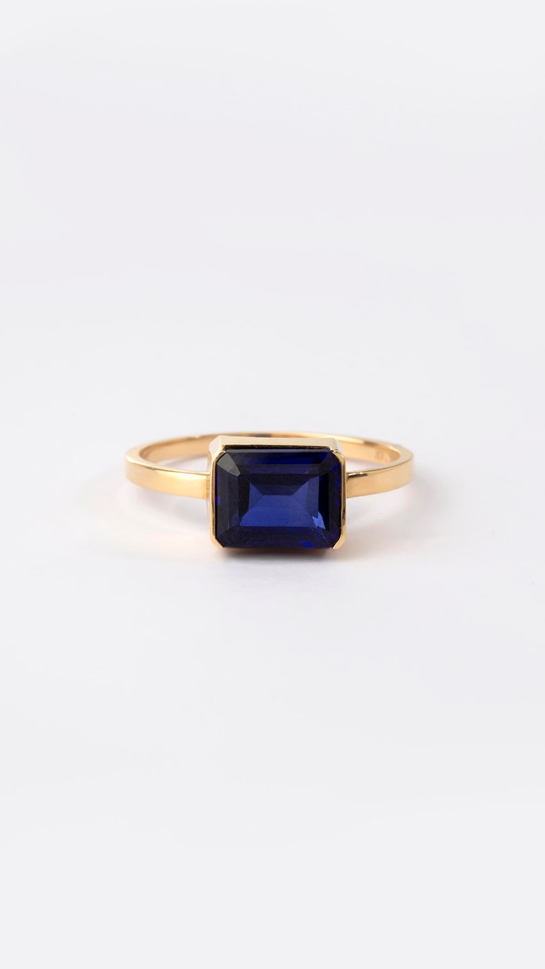 Rectangle Blue Sapphire Engagement Ring: 14k Gold Promise Ring - Etsy