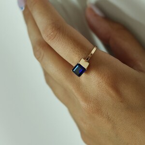 Rectangle Blue Sapphire Engagement Ring: 14k Gold Promise Ring - Etsy