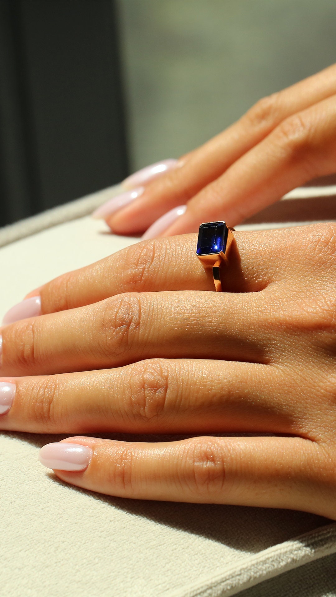 Rectangle Blue Sapphire Engagement Ring, Sapphire Diamond Promise Ring ...
