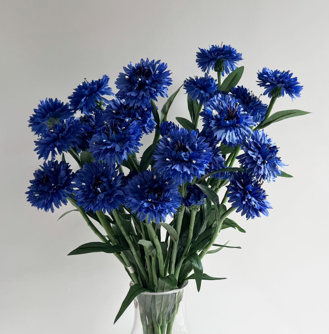 Blue Cornflower Flower Stems Faux Silk Artificial Cornflowers 54 Cm - Etsy